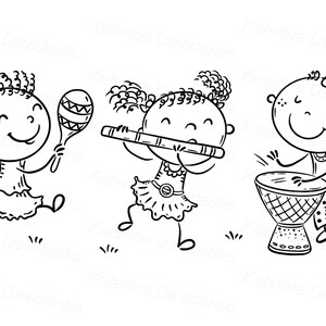 Happy Cartoon Kids Playing Musical Clipart, Children With African ...
