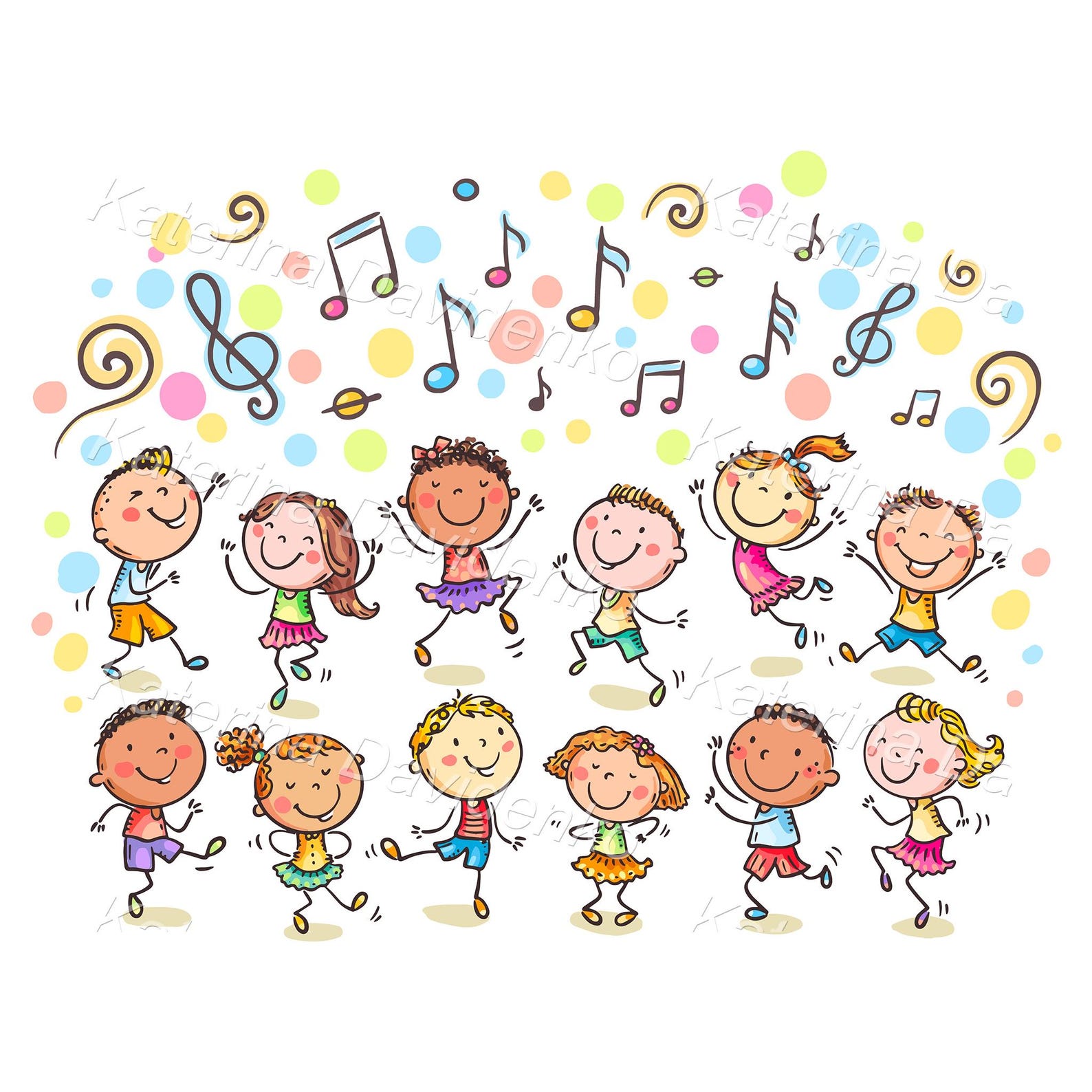 Happy Cartoon Kids Clipart Set. Group of Dancing Children. Funny Kids ...