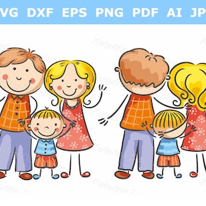 Happy Cartoon Family With One Child. Doodle Family Clipart. Parents ...