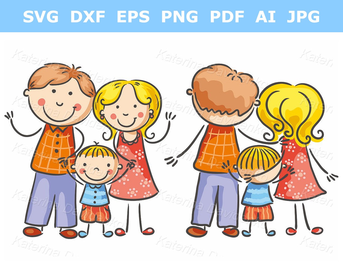 Happy Cartoon Family With One Child Doodle Family Clip Art - Etsy