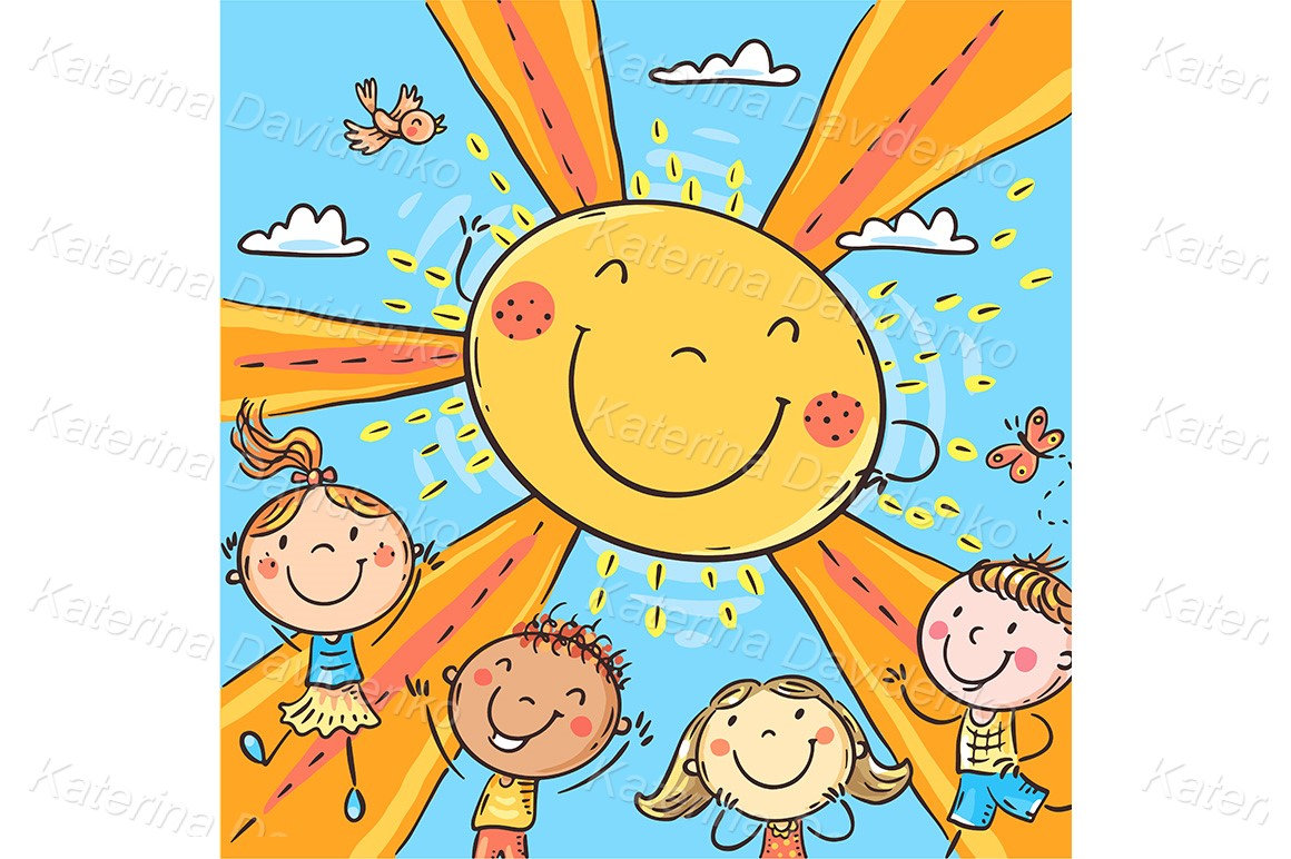 Cartoon Happy Doodle Kids Under the Sun Clipart Vector - Etsy
