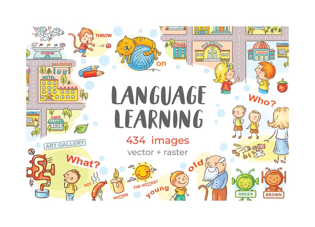 Language Learning Clipart Bundle. Hand Drawn Vector Illustration ...