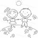 Cartoon Kids Walking in the Meadow. Doodle Kids on the Hill. Happy ...