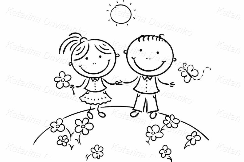 Kids Friendship Clipart | Boy and Girl Holding Hands | Cute Children ...