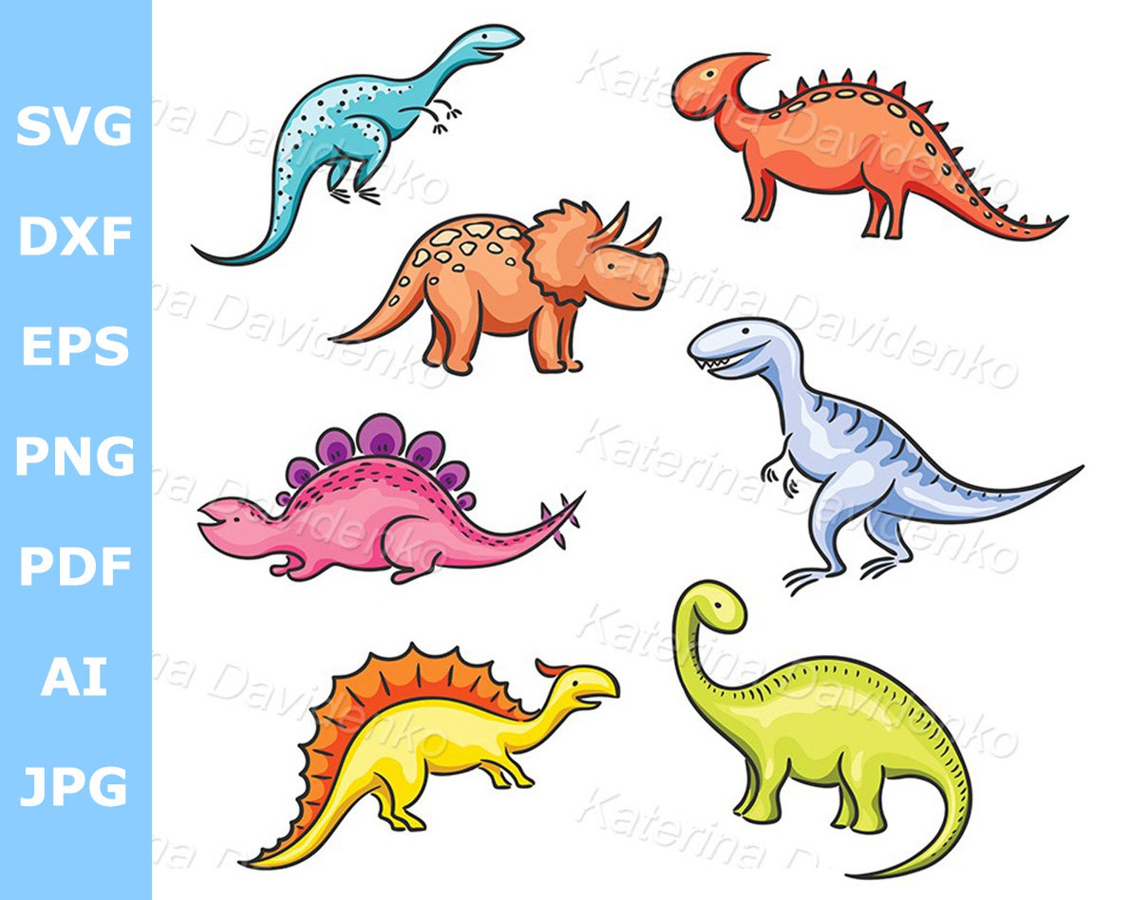 Cartoon Dinosaur Clipart Set T Rex Tyrannosaurus Dino Raptor - Etsy