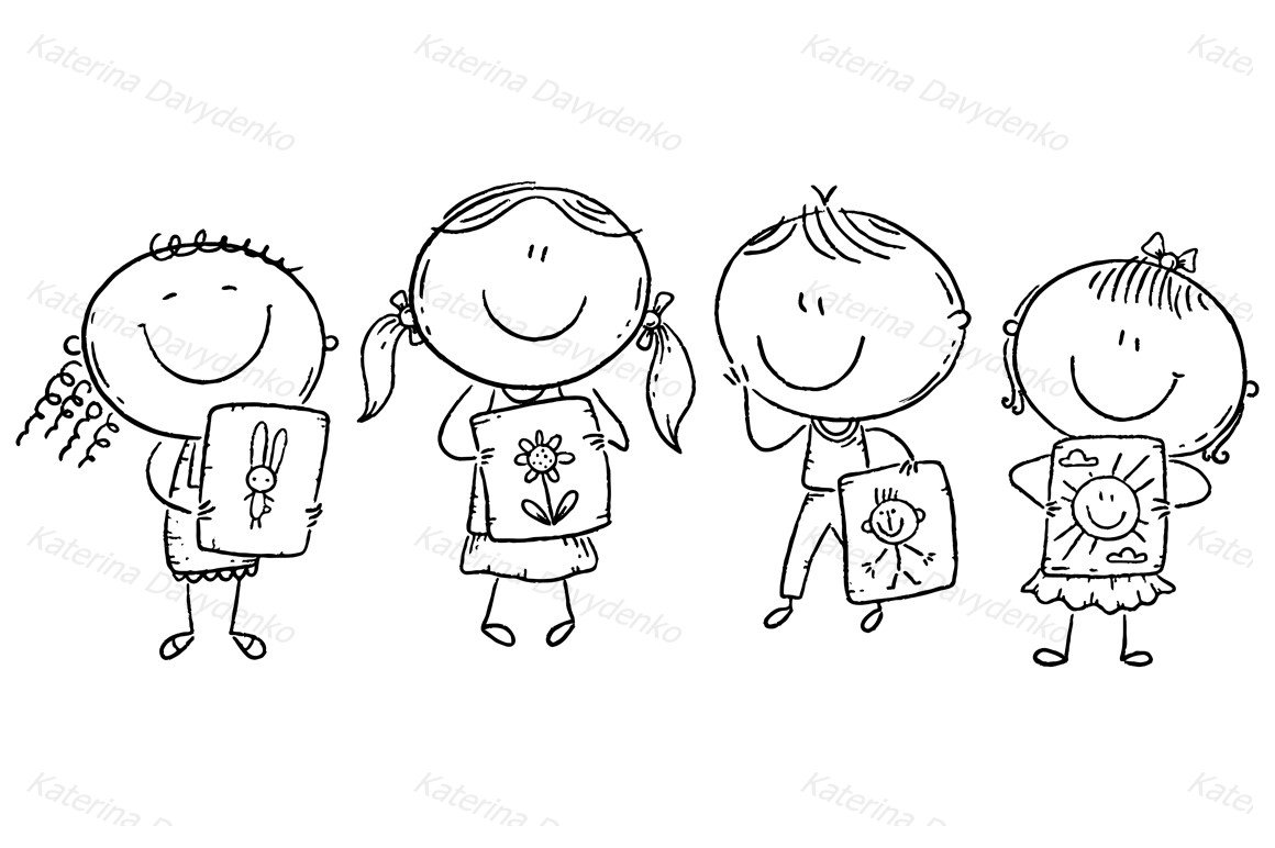 Kindergarten Kids Clipart Cartoon Little Kids Presenting Their Drawings ...
