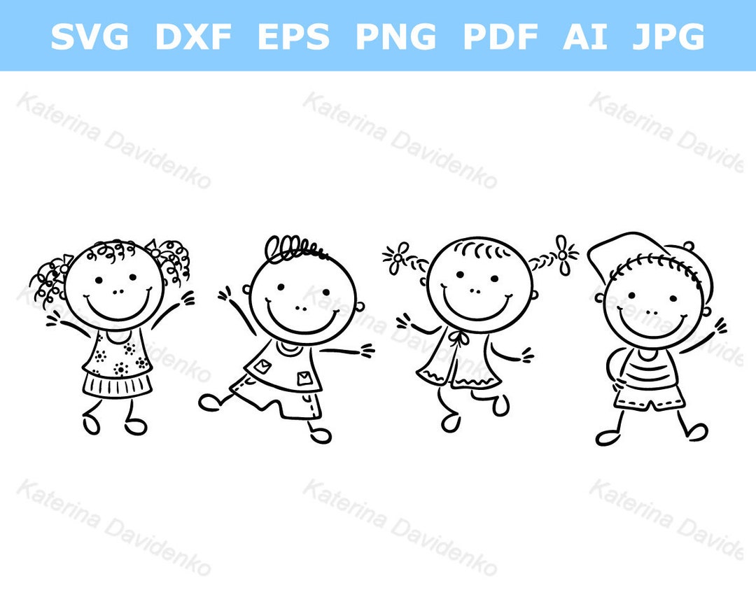 Stick Kids Walking Clipart