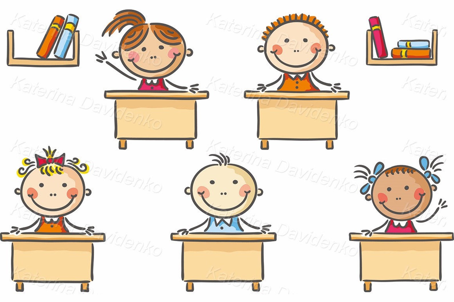 Cartoon School Kids in the Classroom at the Lesson, School Children at ...