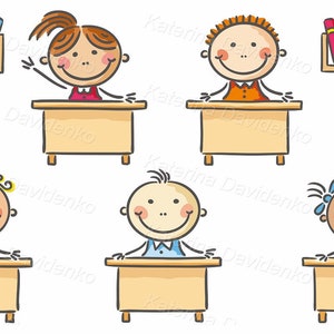 Cartoon School Kids in the Classroom at the Lesson, School Children at ...