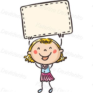 Cartoon Kids Clipart Happy Childrens Holding Blank Signs Banners or ...
