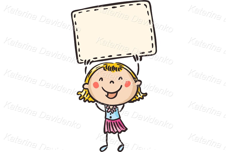 Cartoon Kids Clipart Happy Childrens Holding Blank Signs Banners or ...
