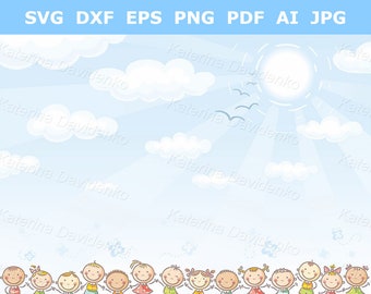 Happy Cartoon Children Playing in Front of School Building - Etsy