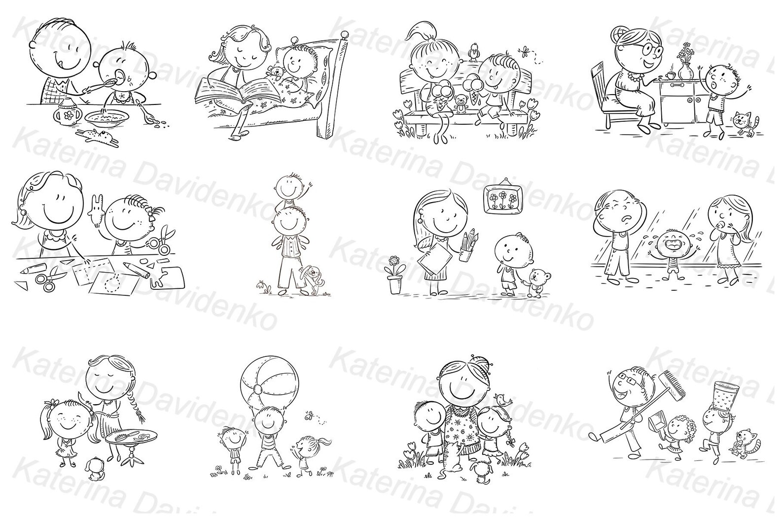Cartoon Doodle Family Clip Art Bundle Family Life Scenes - Etsy