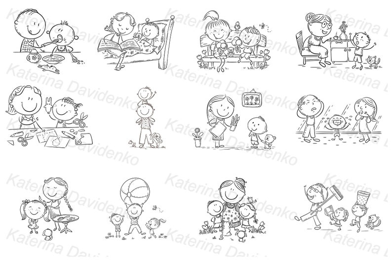 Cartoon Doodle Family Clip Art Bundle Family Life Scenes - Etsy