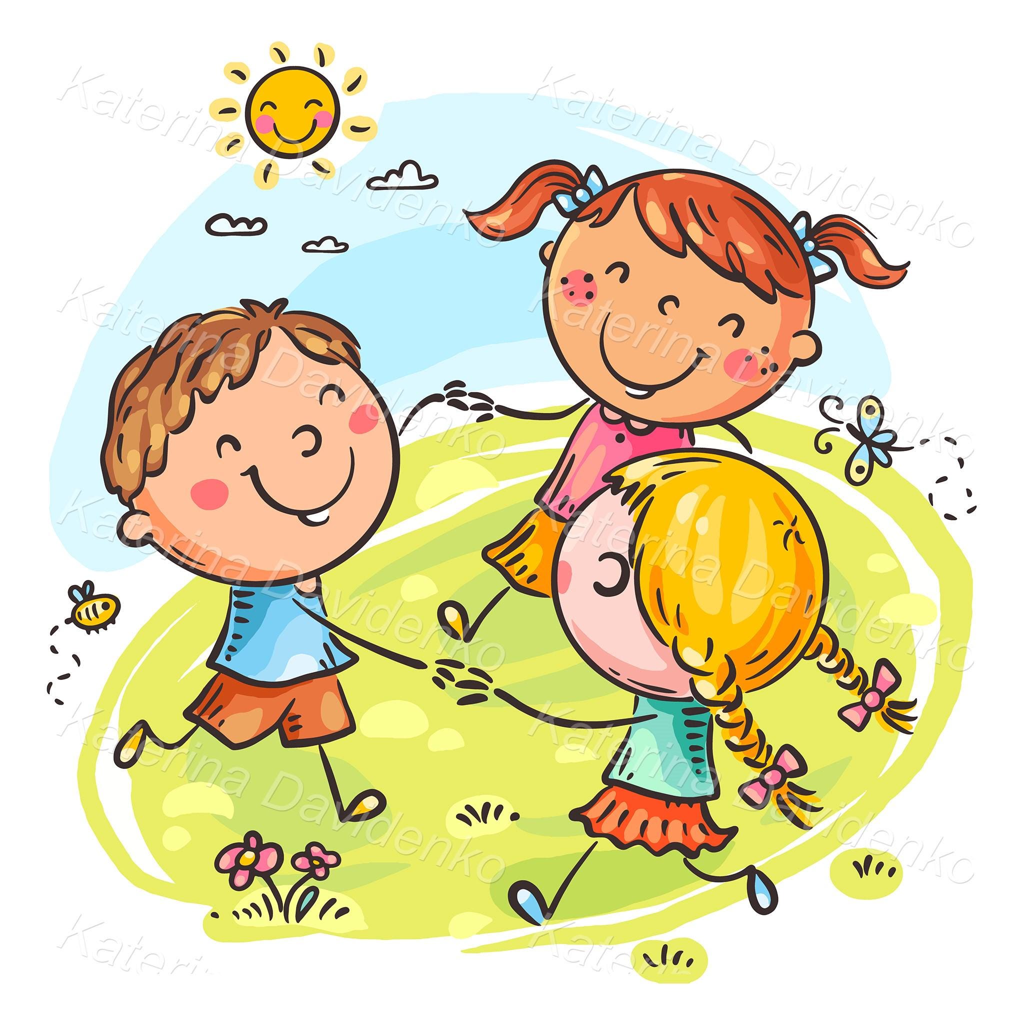 Doodle Kids Clipart. Children Dancing Circle. Happy Cartoon Kids ...
