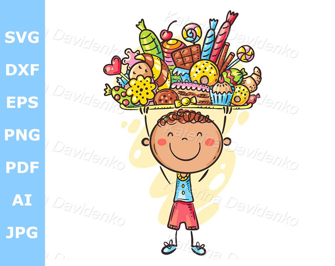 Cartoon Doodle Boy Holding Sweets, Kid and Candy Clipart, Child PNG ...