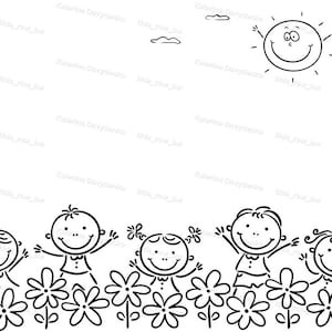 Happy Kids Clipart. Doodle Children Outdoors Activity, Cartoon ...