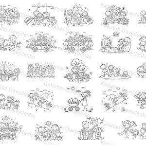 Cartoon Family Activities Bundle. Happy Doodle Family Clipart, Parents ...