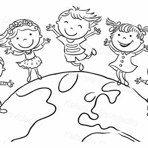 Happy Jumping Kids Round the Globe. Cartoon Kids Clipart - Illustration ...