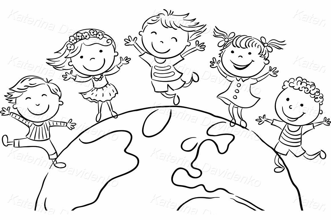 Happy Jumping Kids Round the Globe. Cartoon Kids Clipart - Illustration ...