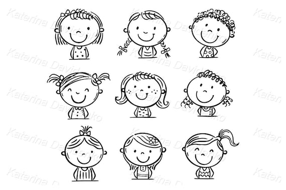 Happy Children Faces Cartoon