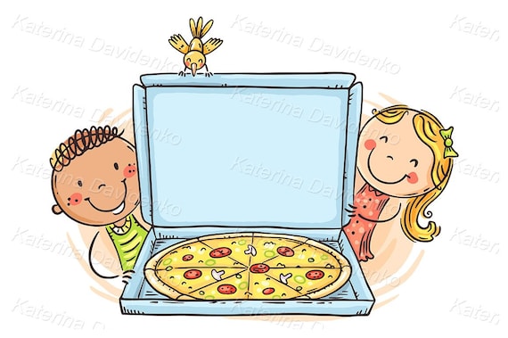 Kids Eating Pizza Cartoon