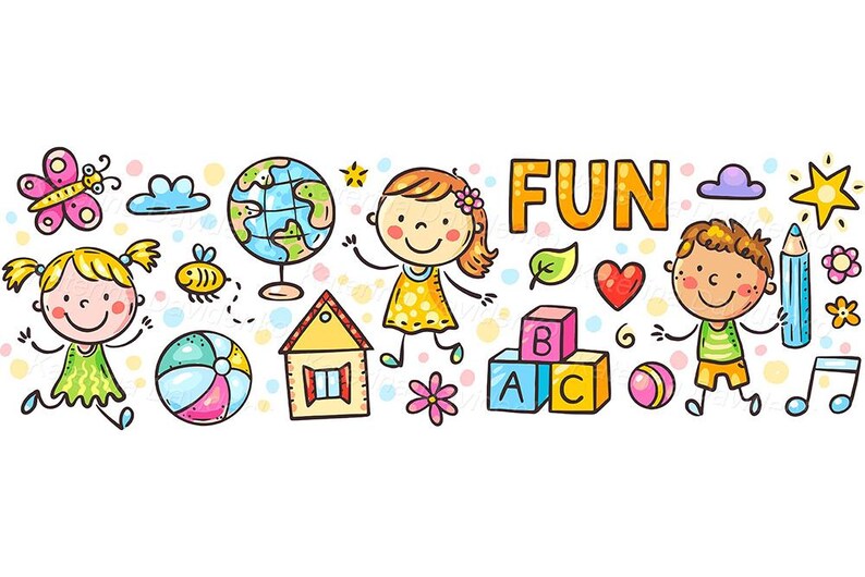 Set of Cartoon Doodle Kids Borders Clipart. Fun School and Playtime ...