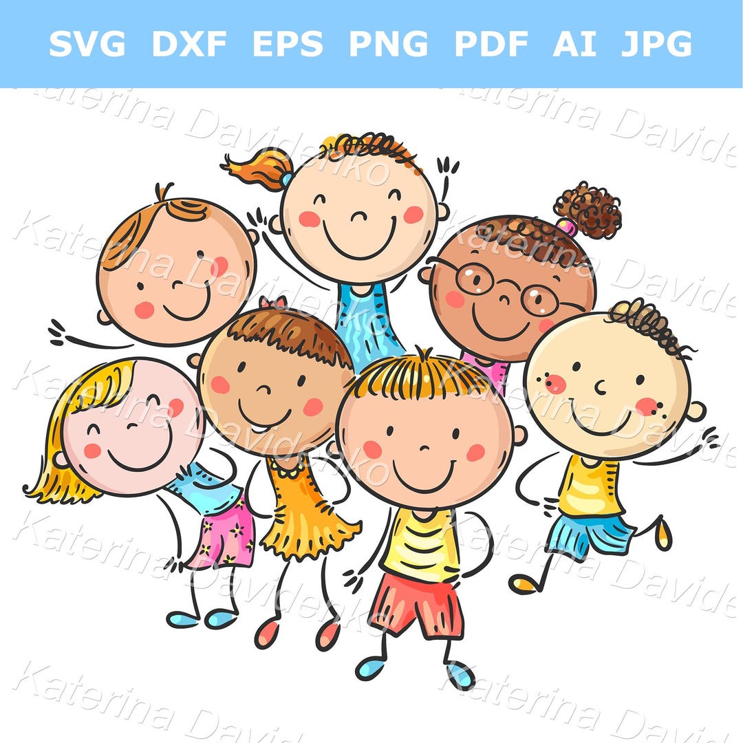 Children Clipart. Cute Cartoon Happy Kids Standing Together, Group of ...