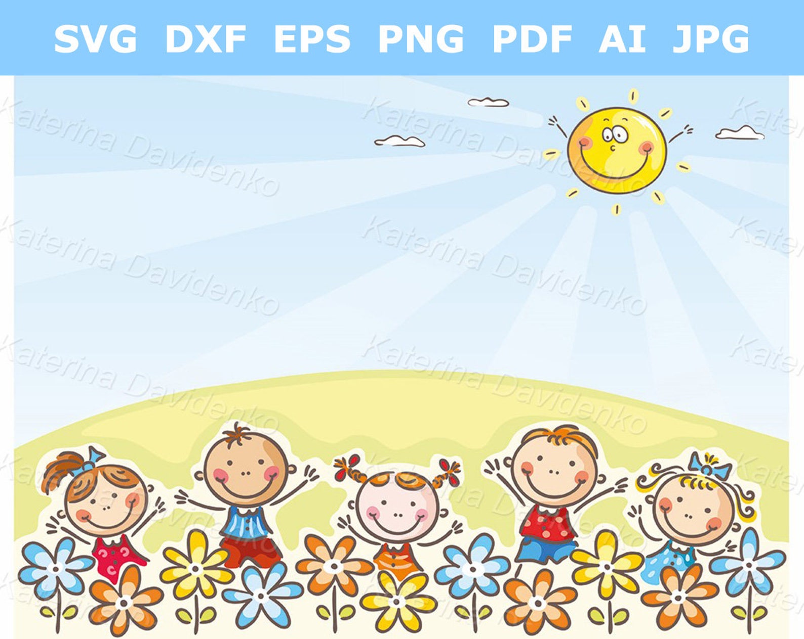 Happy Kids Clipart. Doodle Children Outdoors Activity, Cartoon ...