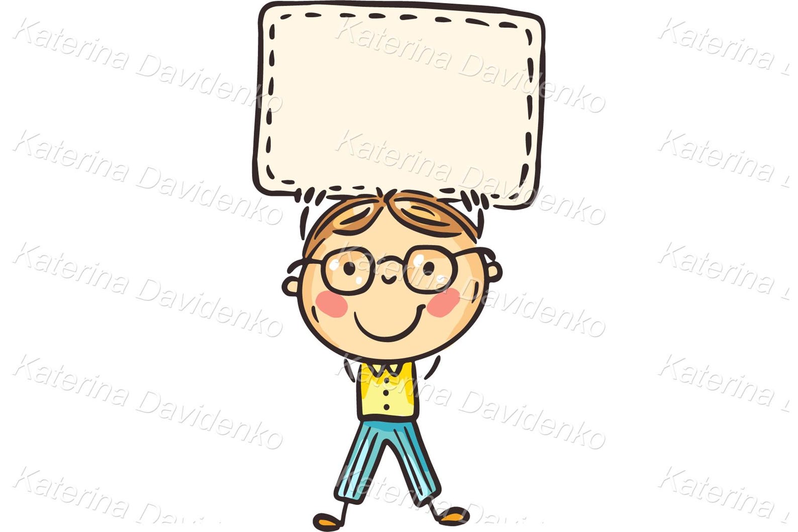 Cartoon Kids Clipart Happy Childrens Holding Blank Signs Banners or ...