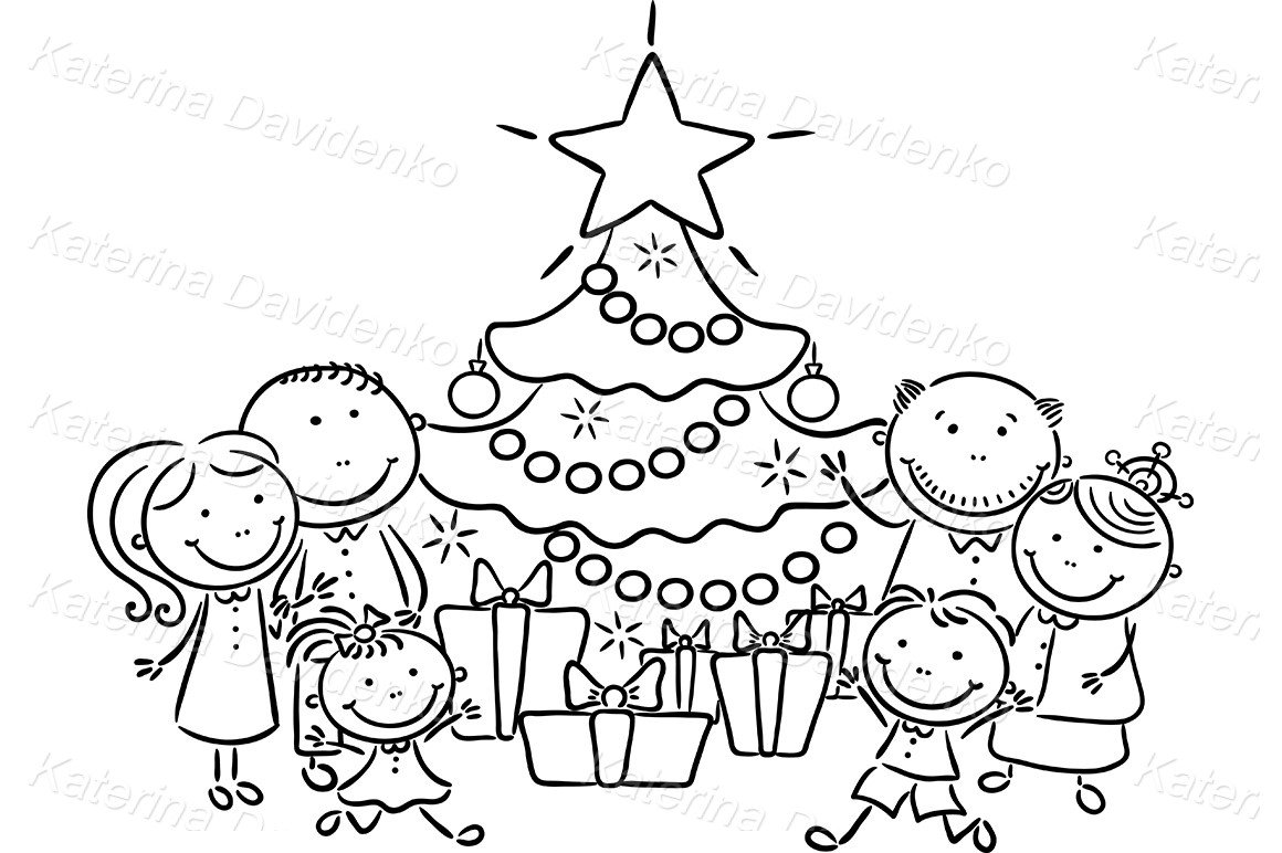 Happy Family With a Christmas Tree and Presents Family | Etsy