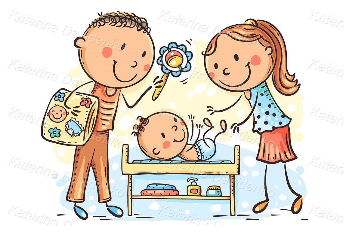 Parenting Clipart. New Baby Family Clipart. Cartoon Parents Changing ...