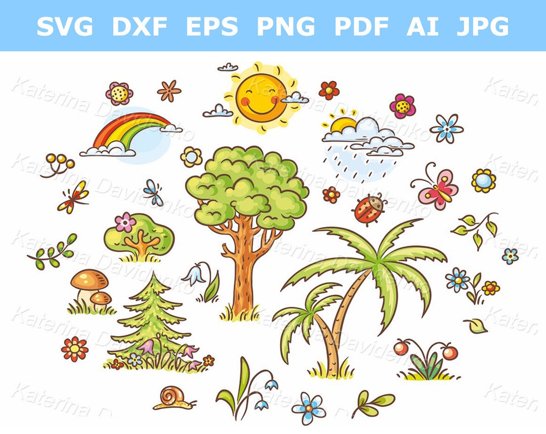 Nature Clipart, Collection of Cartoon Plants Clipart, Isolated ...
