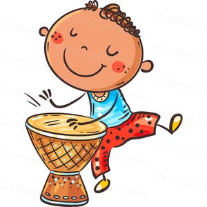 Happy Cartoon Kids Playing Musical Clipart, Children With African ...