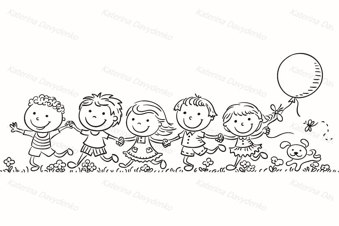 Happy Cartoon Kids Running Outdoors Children Banner Clipart - Etsy