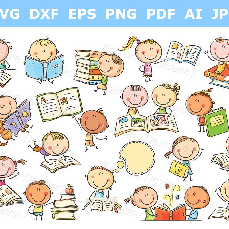 Kids Reading Clipart - Etsy