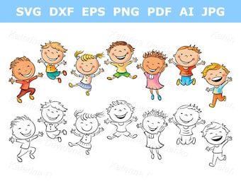 Cartoon Kids PNG Clipart, Cute Children Jumping Together With Joy ...