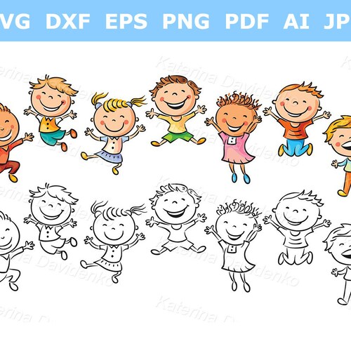 Happy Doodle Kids Clipart Set Stick Figure Pdf Png Svg File - Etsy Canada