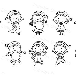 Christmas Kids Clipart. Set of Cartoon Kids in Santa Hats and With ...