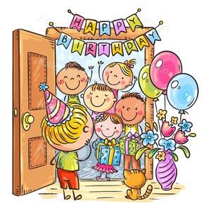 Cartoon Kids Birthday Party Clipart. Happy Children at the Birthday ...