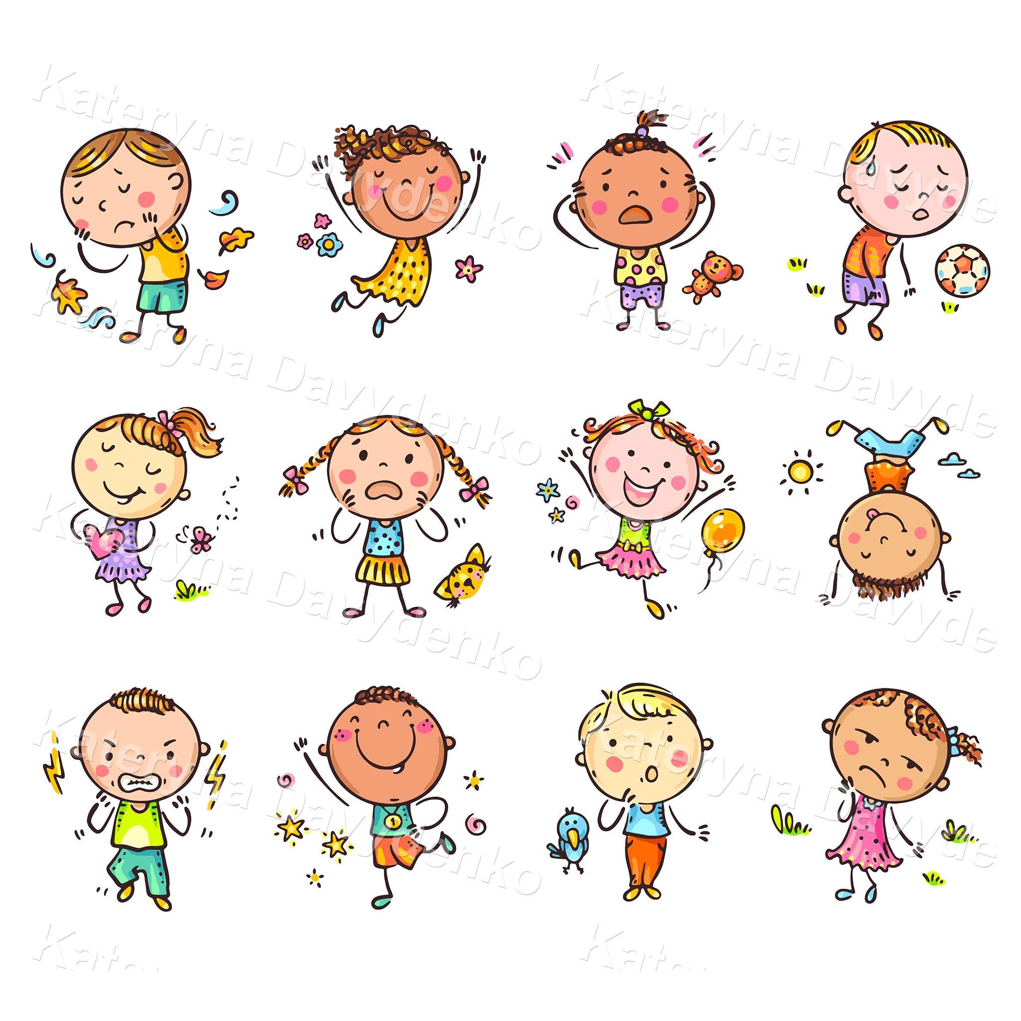 Kids Emotions Clipart Set. Child Different Emotional Expressions ...