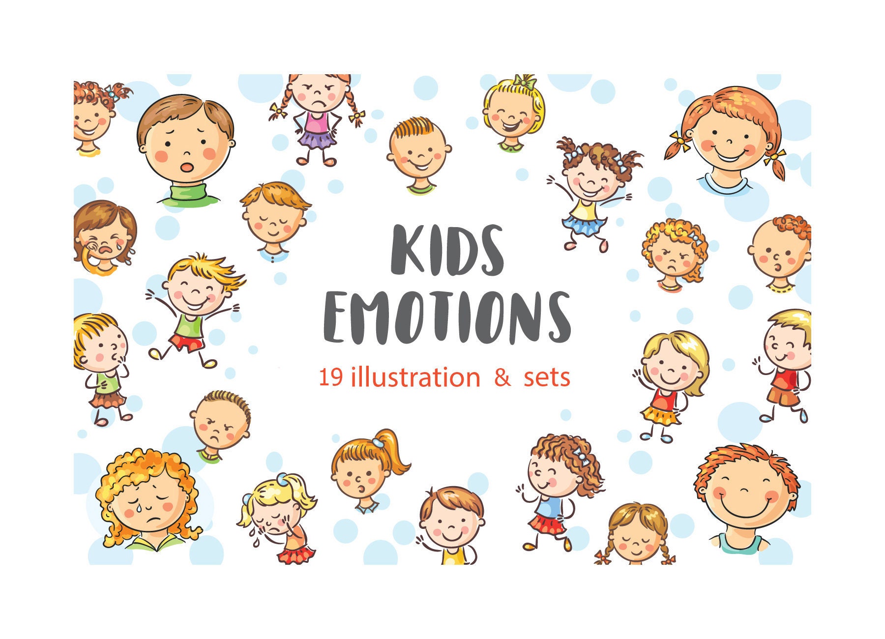 Cartoon Kids Emotions Clipart Bundle Children With Various - Etsy Australia