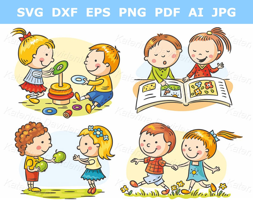 Set of Cartoon Kids Communication and Common Activities. Children SVG ...