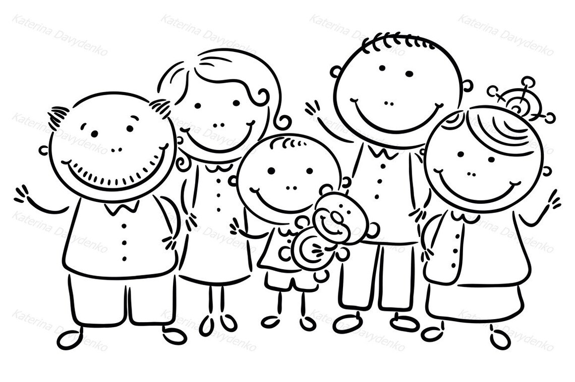 Cartoon Family Clipart. Happy Family Standing in a Row. Isolated Vector ...