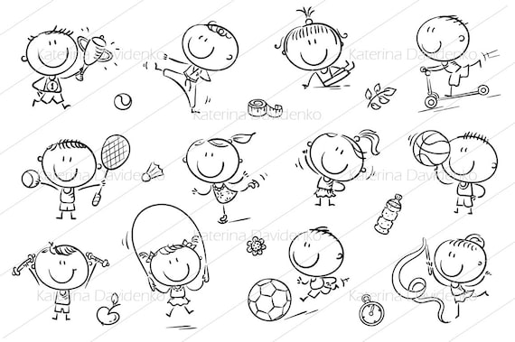 Kids Playing Sports Clipart Black And White