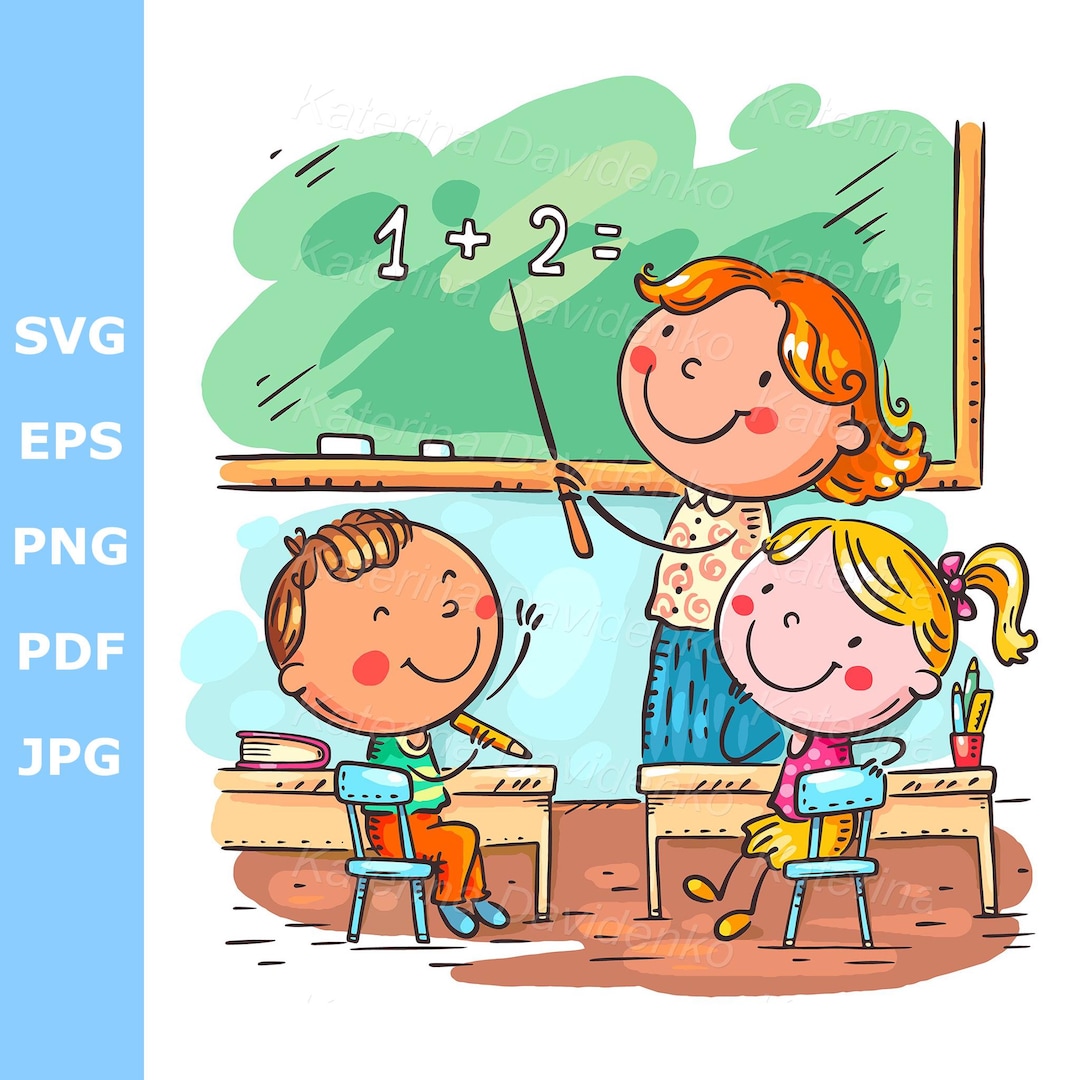 Teacher Teaching Clipart. Happy Kids Learning Math in Classroom With ...