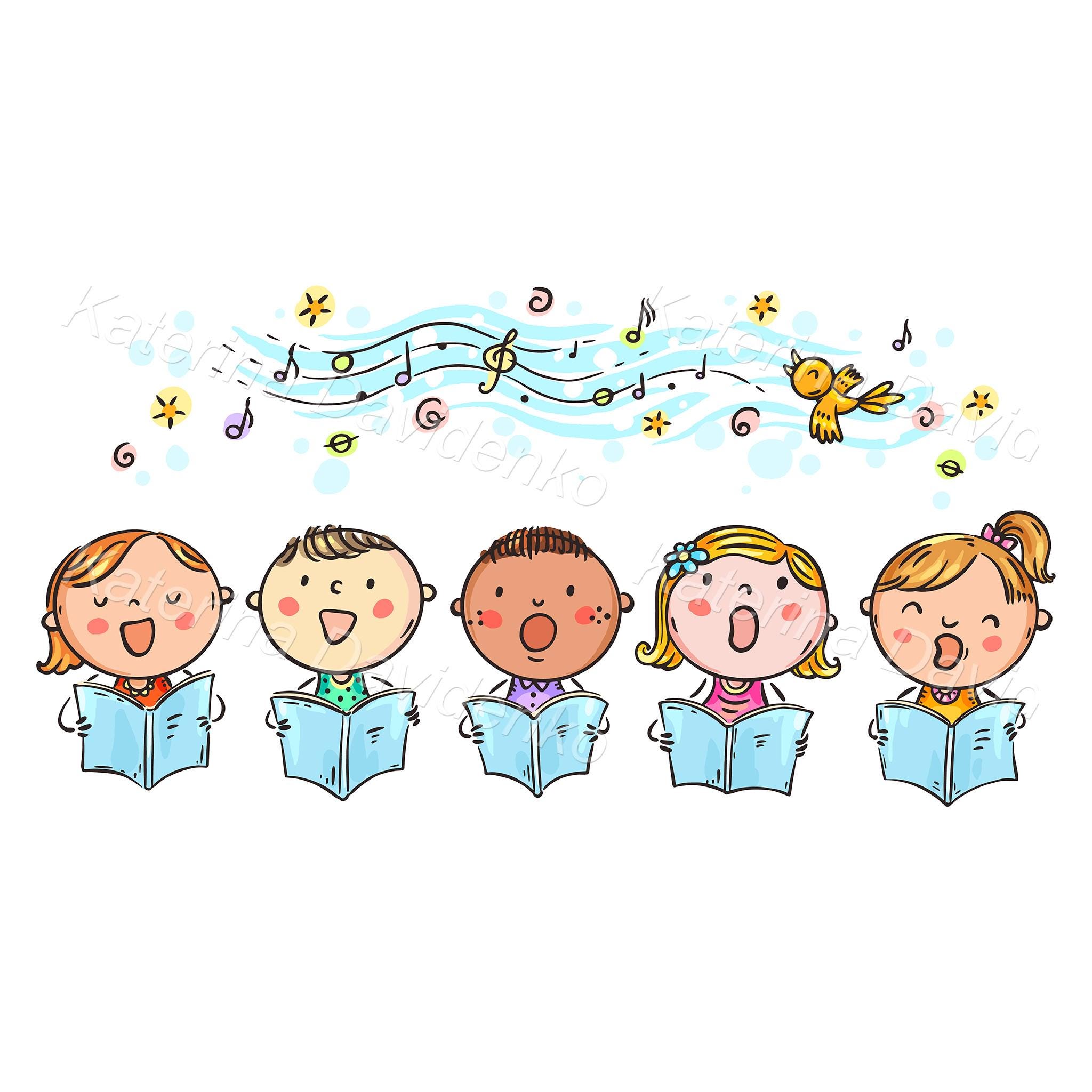 Cartoon Children Choir Clipart. Kids Choir Singing. Group of Children ...