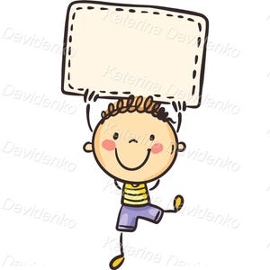 Cartoon Kids Clipart Happy Childrens Holding Blank Signs Banners or ...