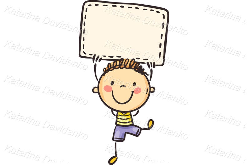 Cartoon Kids Clipart Happy Childrens Holding Blank Signs Banners or ...
