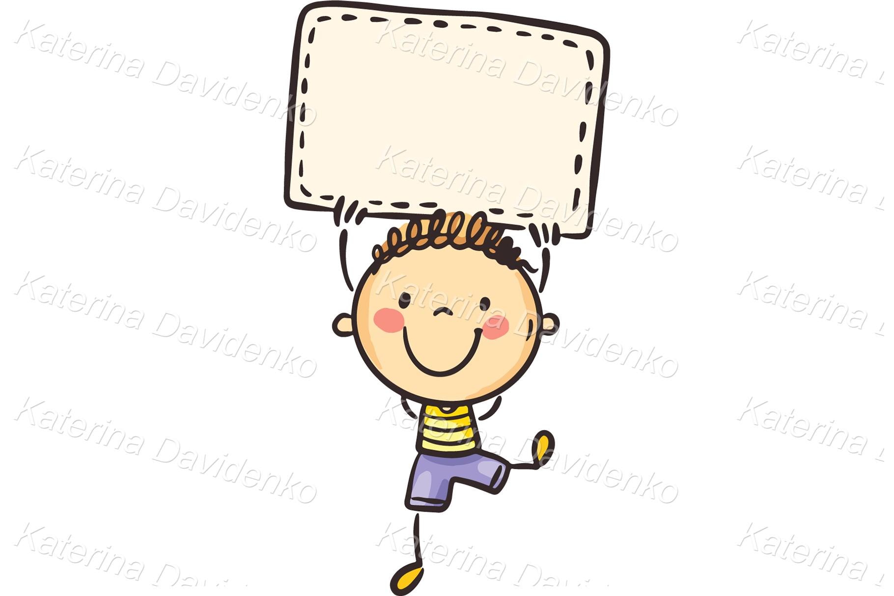 Cartoon Kids Clipart Happy Childrens Holding Blank Signs Banners or ...